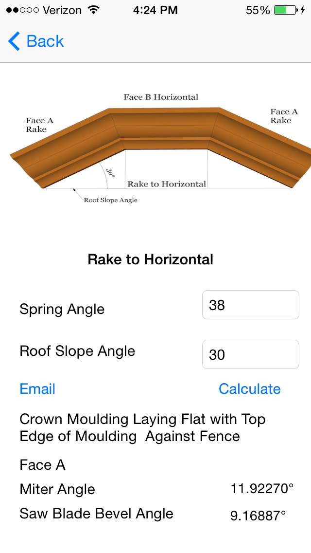 Roof Framing Geometry: Crown MoldingTools for iPhone