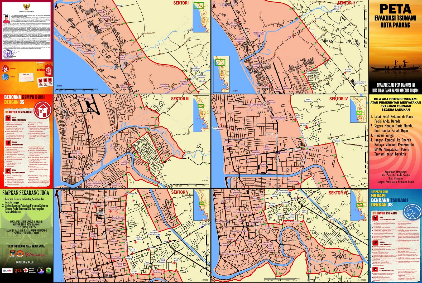 Peta Evakuasi Tsunami Kota Padang, Launched By Walikota Padang + Peta ...