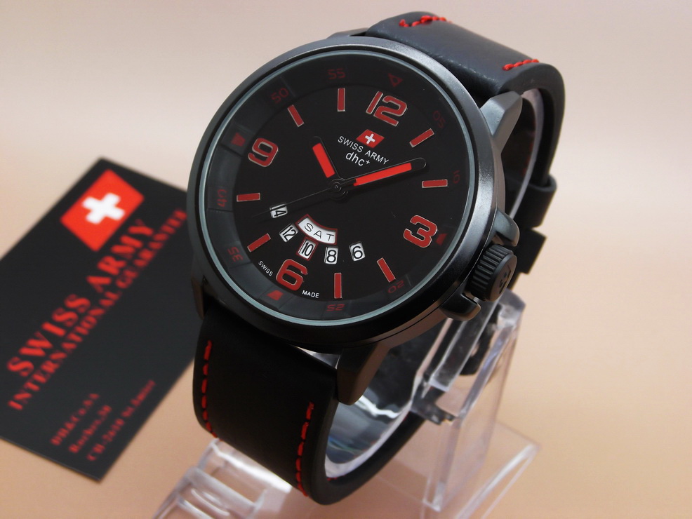 Jam Tangan Original Swiss Army HC-1128 (Black Leather List Red) - Bakul JT