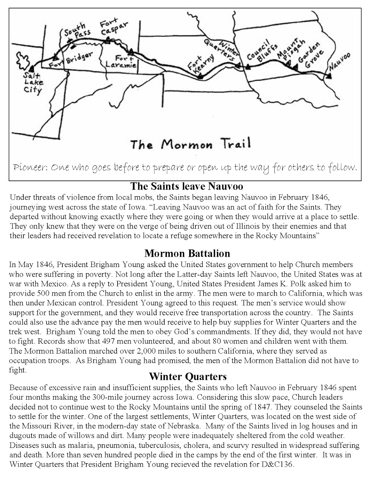 HollysHome - Church Fun: The Mormon Trail - A Handout to go with Lesson ...