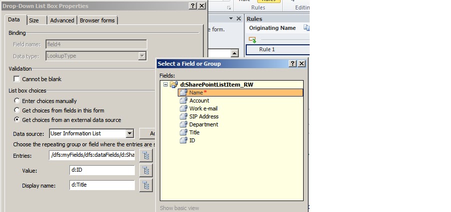 Sharepoint Displaying The User Detailsdropdown Selection In Infopath Based On Dropdown
