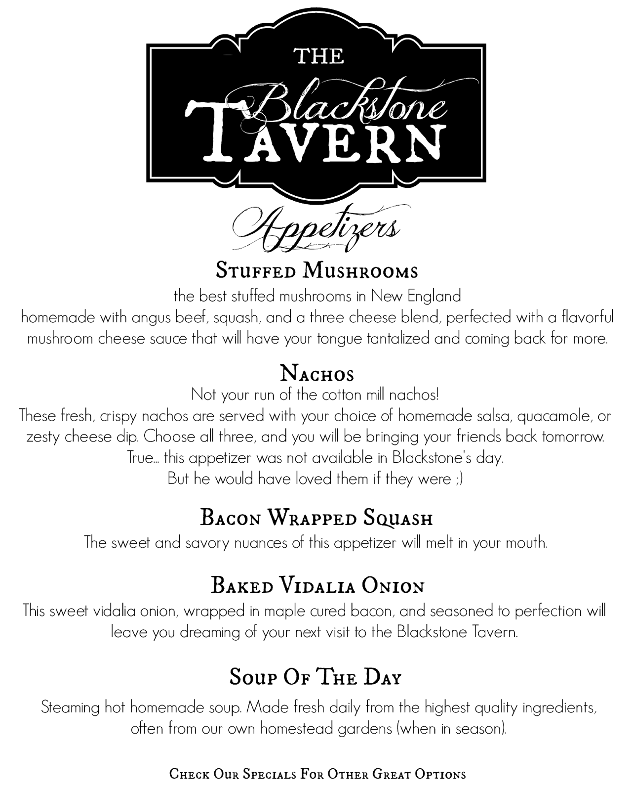 Blackstone Tavern: Menu