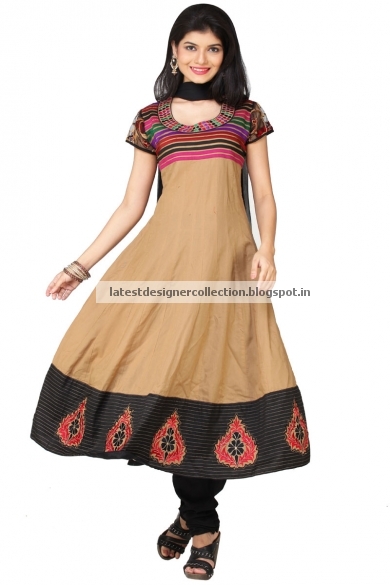 Fallow Brown and Black Cotton Embroidered Anarkali Kameez ~ Latest ...