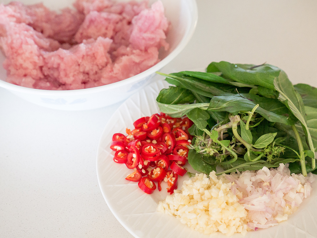 Purple bowl: Easy Thai basil chicken (Gai Pad Grapow) recipe