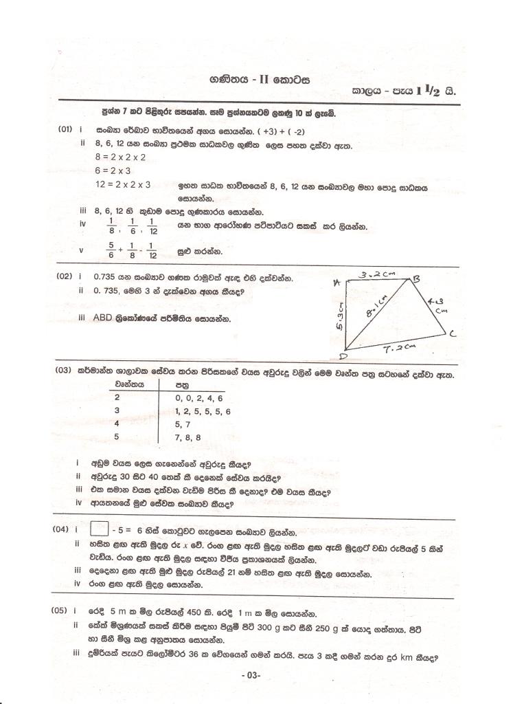Past papers: Grade 7