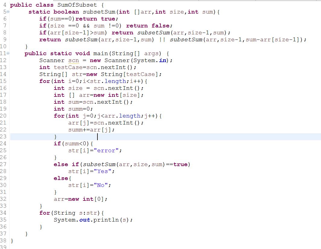 Sum Of Subset of an Array