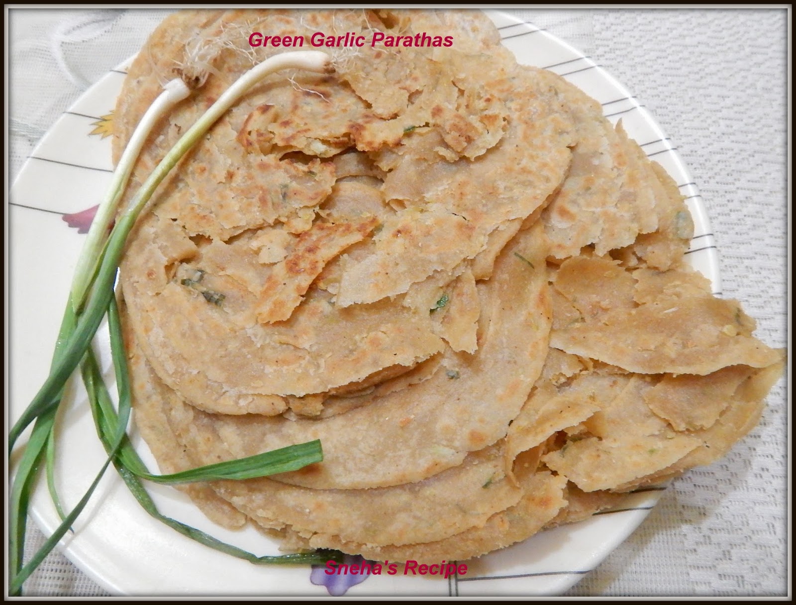 Green Garlic Parathas - Flat Bread # Bread Bakers - Sneha's Recipe