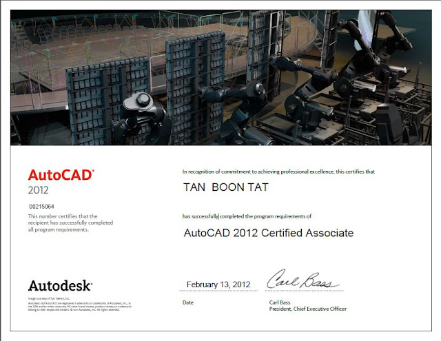 TAN BOON TAT ~ E-portfolio ~: AutoCAD 2012 Certified Associate Certificate