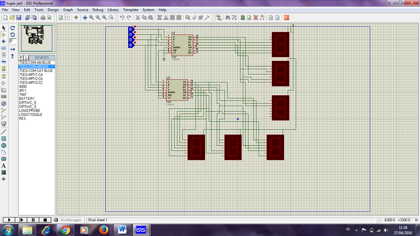 Rangkaian seven segment dengan menggunakan IC 7447