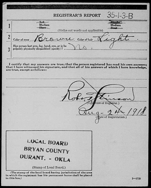 East Texas Genealogy: Don Wesley Cates - World War 1 draft card