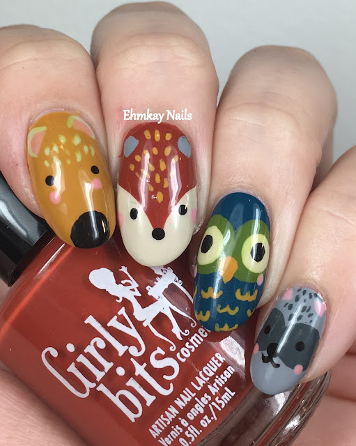 ehmkay nails: Woodland Creatures Nail Art with Girly Bits Autumn Cremes
