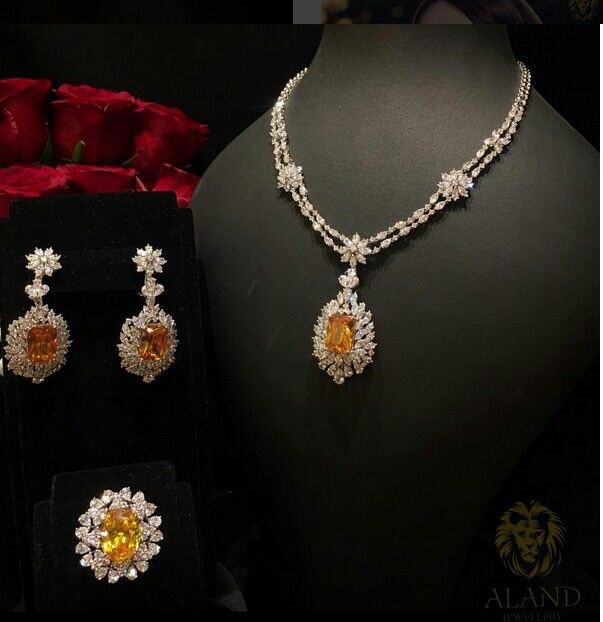 Yellow Sapphire Diamond Set with Earrings - Jewellery Designs