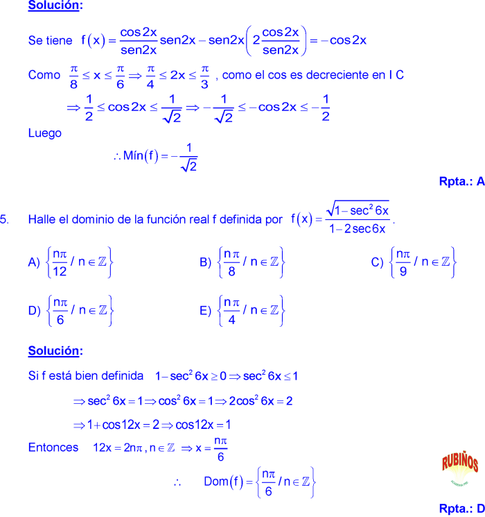Función trigonométrica problemas resueltos