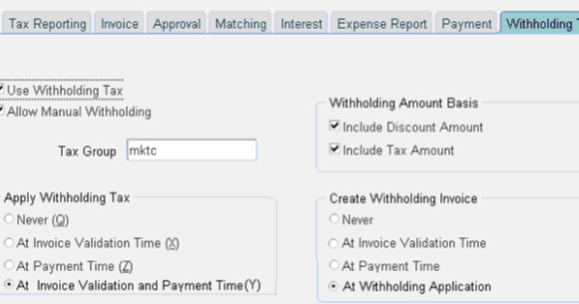 Oracle Apps E-Business Suite: Withholding Tax