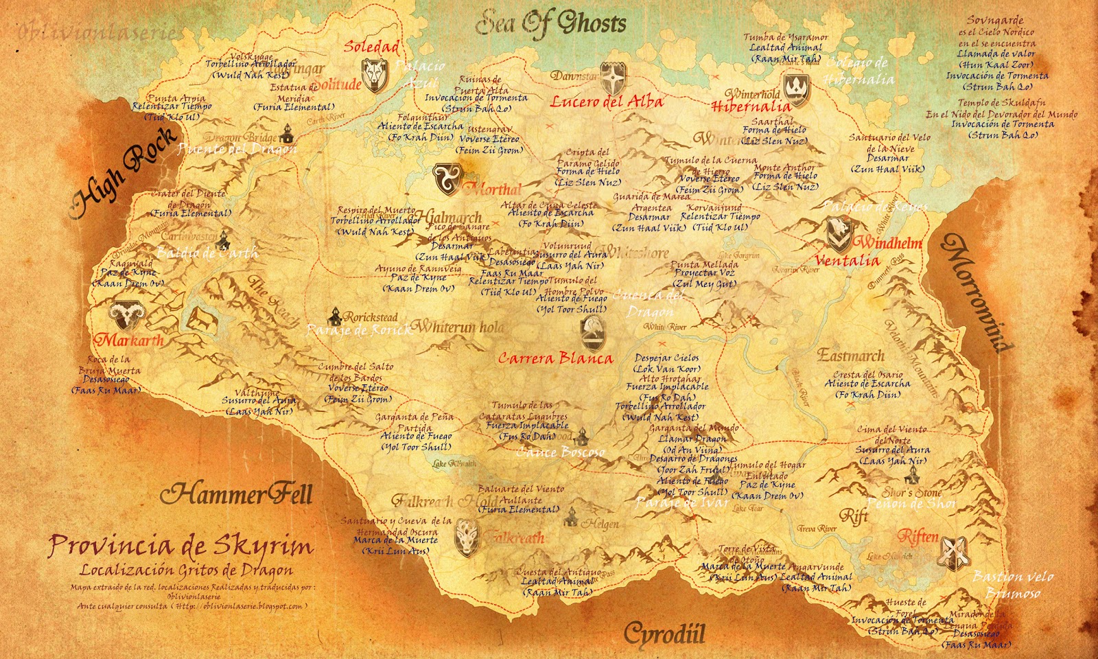 Oblivion La Serie: Mapa Gritos de Dragon Skyrim