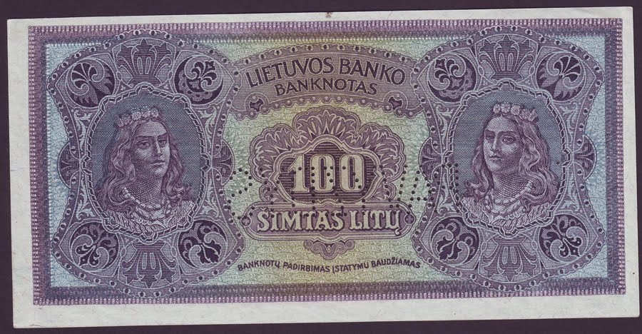 Lithuania money Litas 100 Litu banknote of 1922 Vytautas the Great, Grand Duke of Lithuania ...