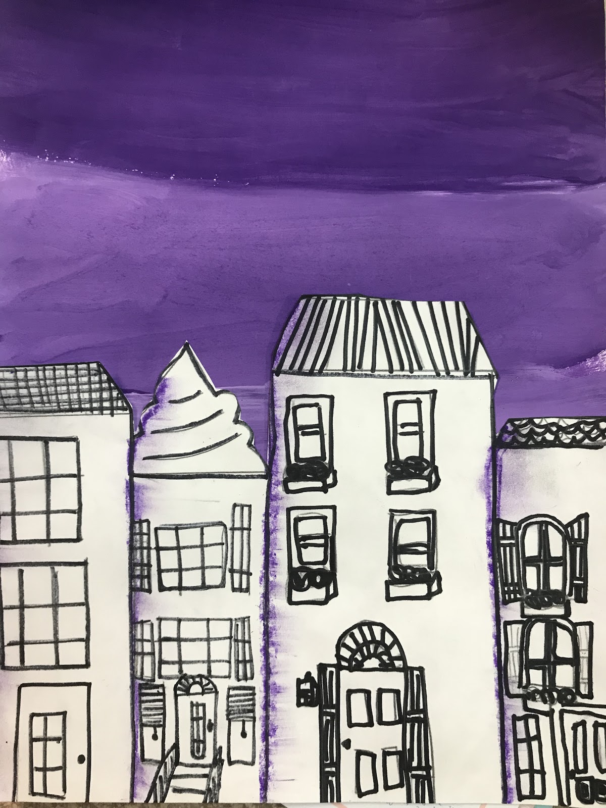 Elements of the Art Room: 4th grade value skies and cityscapes