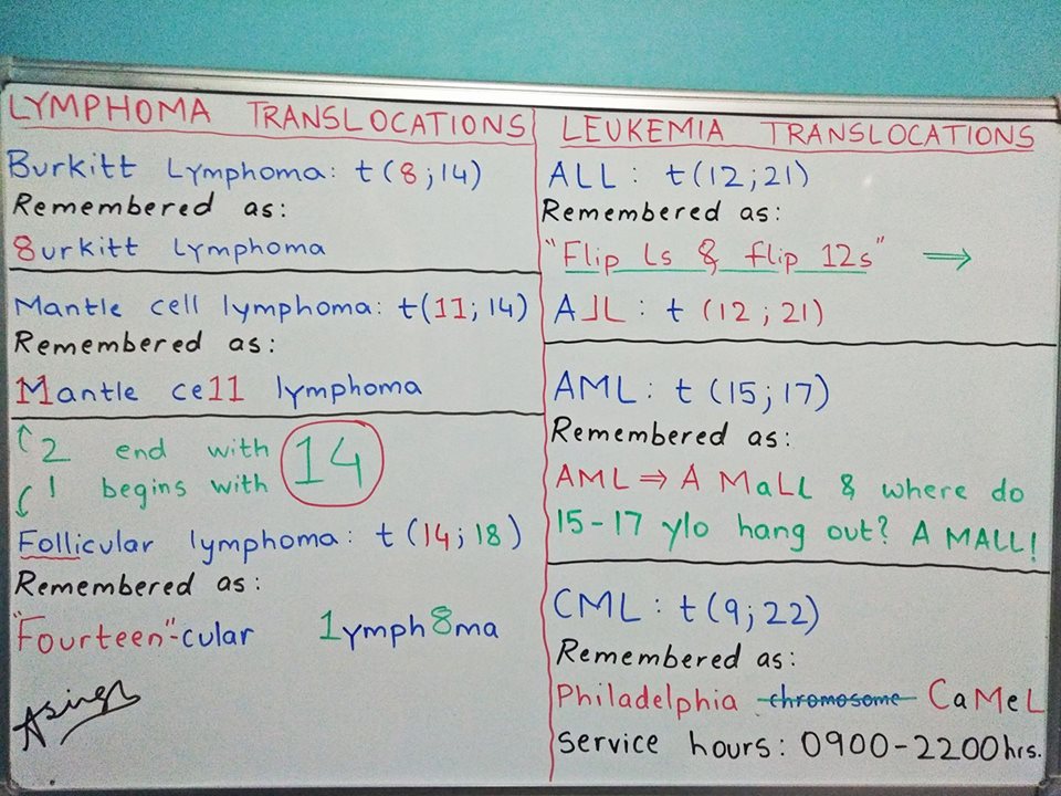 Medicowesome: Lymphoma and Leukemia Translocations Mnemonic