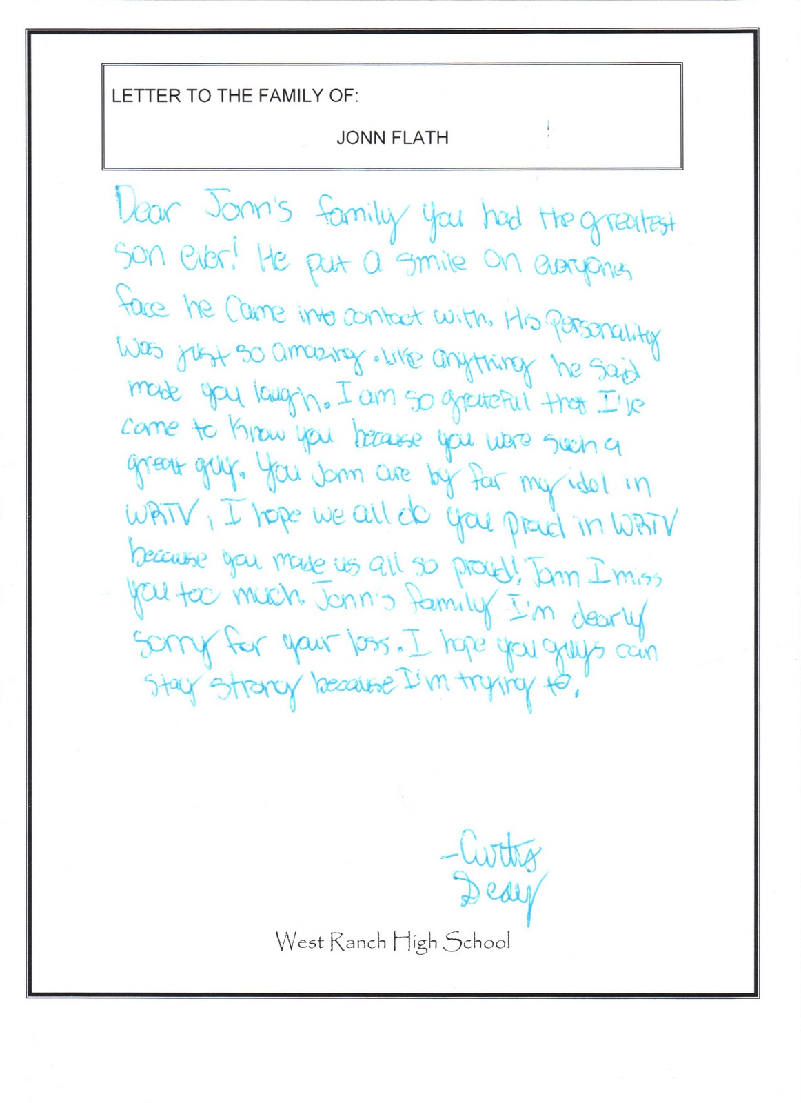 Jonn Scott Flath: Letters from Jonn's Friends 10/24/11