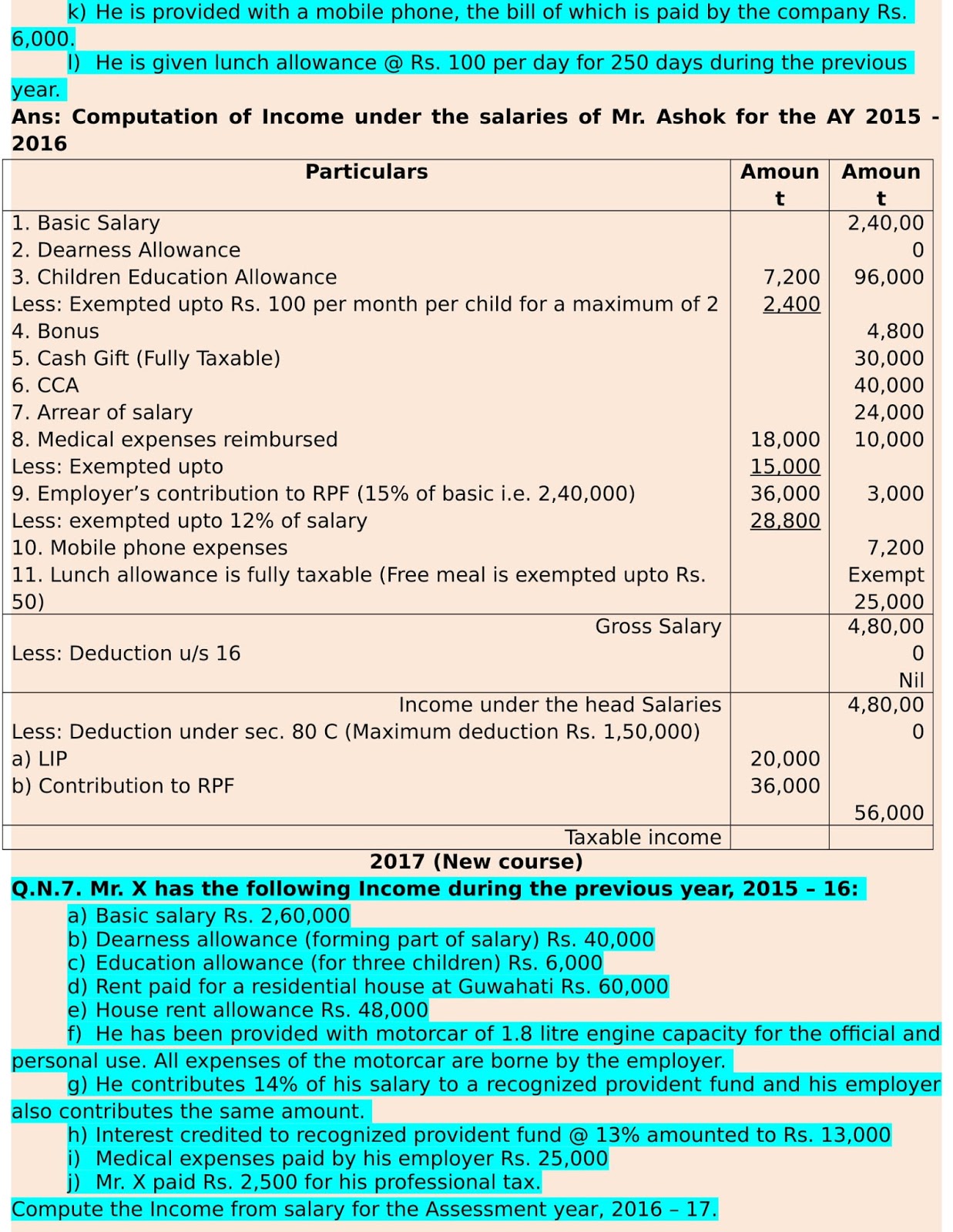 INCOME FROM SALARIES SOLVED PRACTICAL PROBLEMS OF PREVIOUS EXAMS (2009 ...