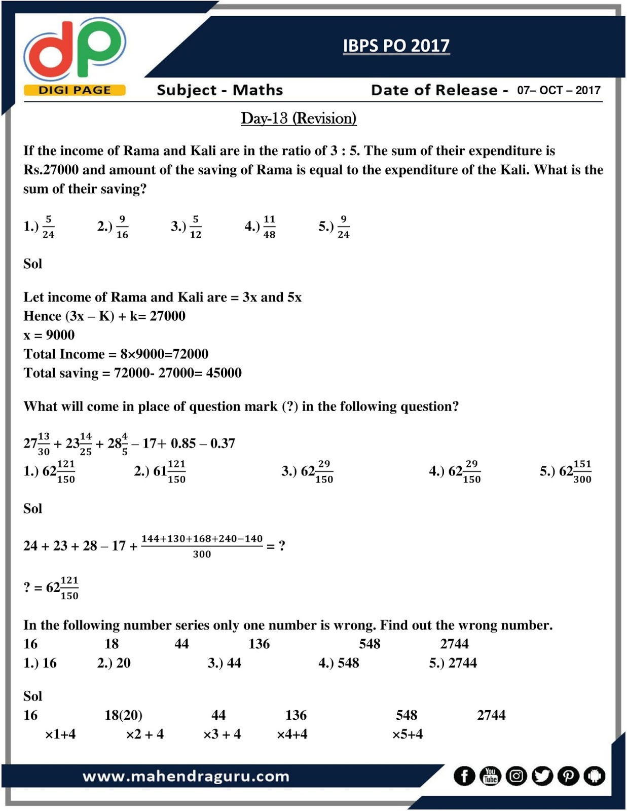 DP | Strategy For IBPS PO 2017 PRE Day- 13 | 07 - Oct - 17