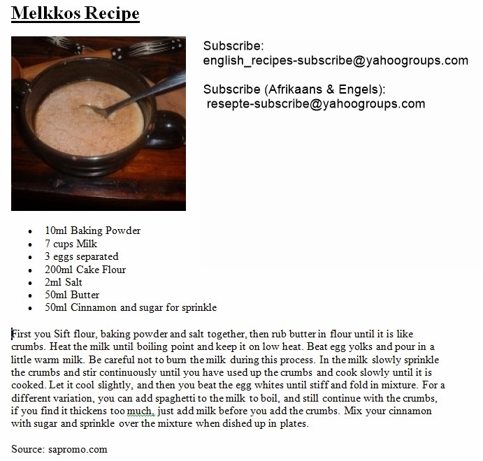 Lekker Resepte : Melkkos resepte.doc