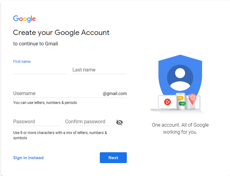 How to create new gmail account?