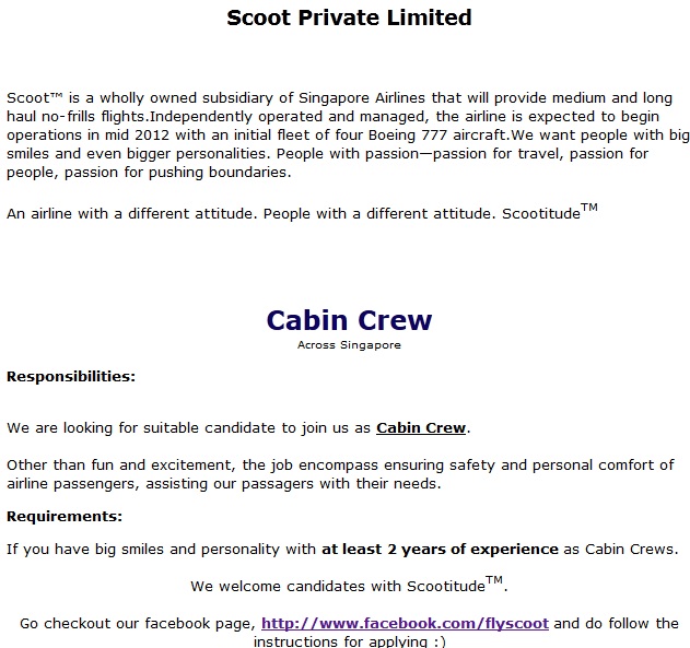 Fly Gosh: Fly Scoot - Cabin Crew Recruitment