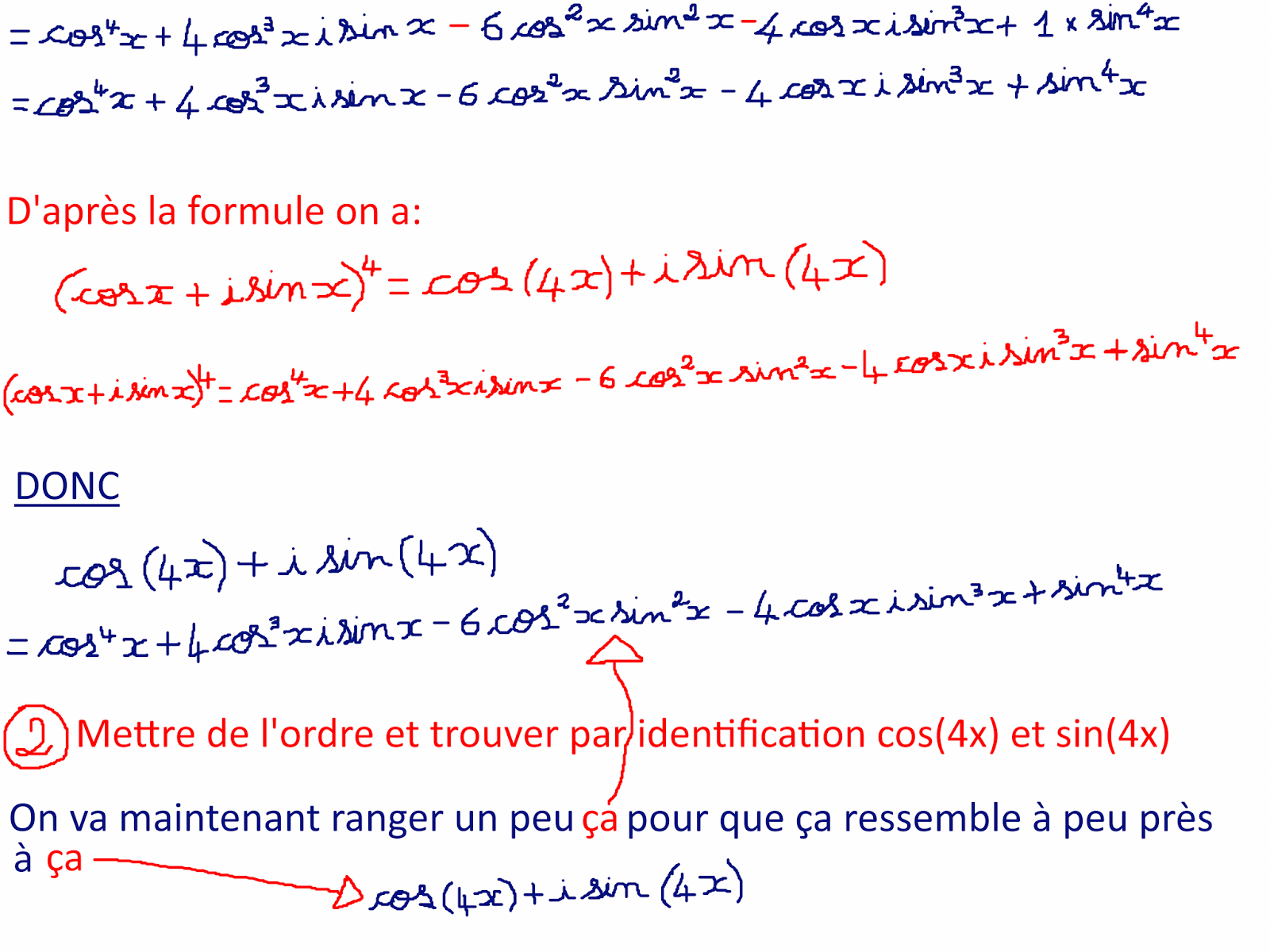 Calculer cos(nx) et sin(nx) en fonction de cosx et sinx ~ NOTREUS