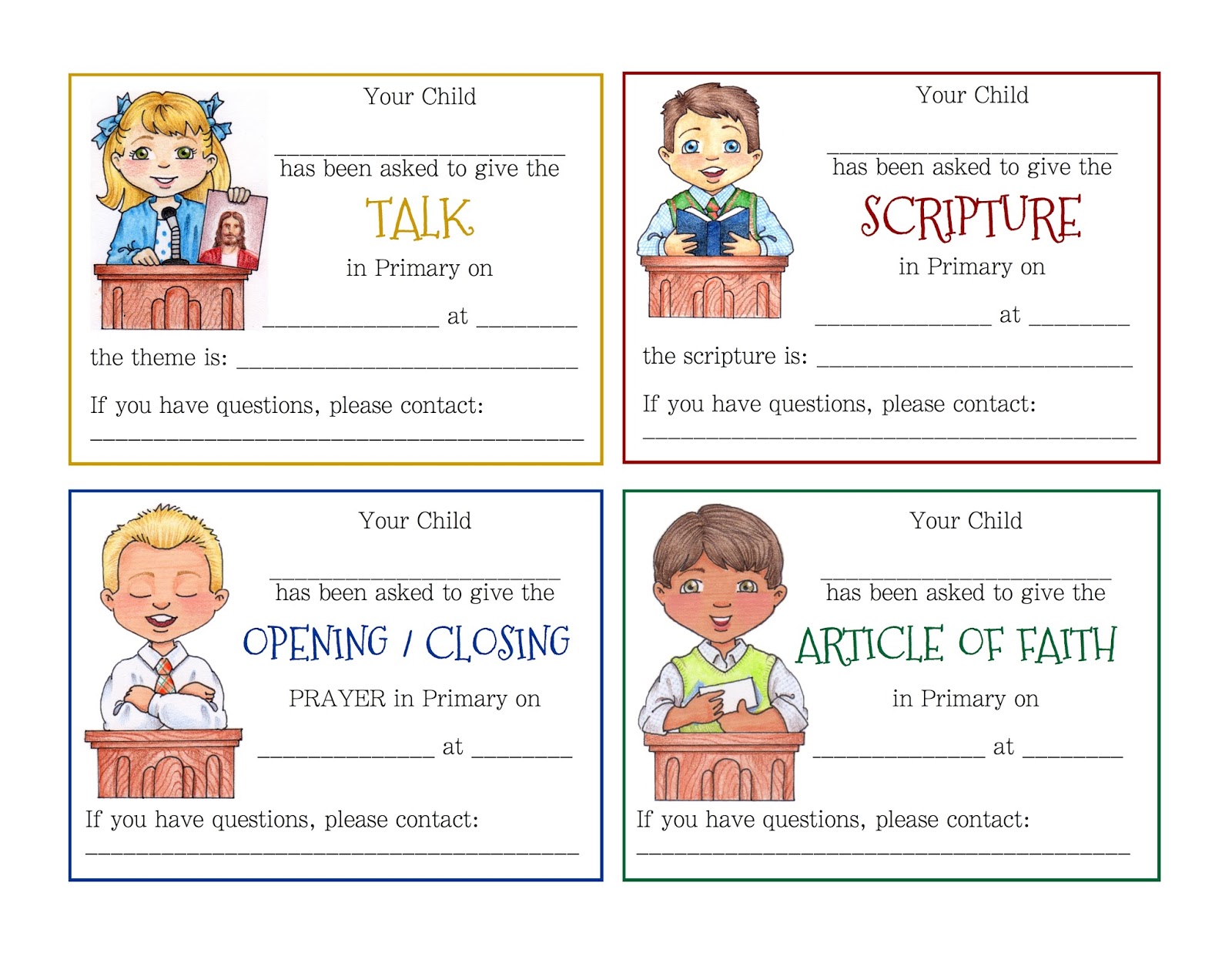Assignment Cards & Scripture Prompts - Camille's Primary Ideas