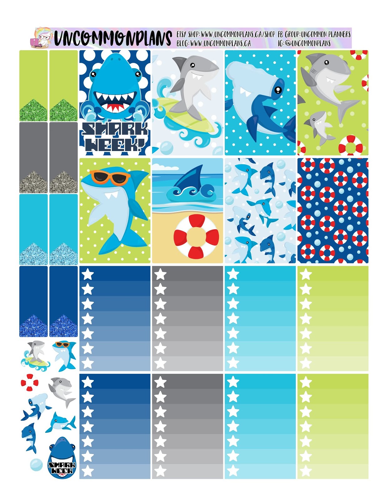 Uncommon Plans: FREEBIE: Shark Week Printable Planner Stickers for your ...