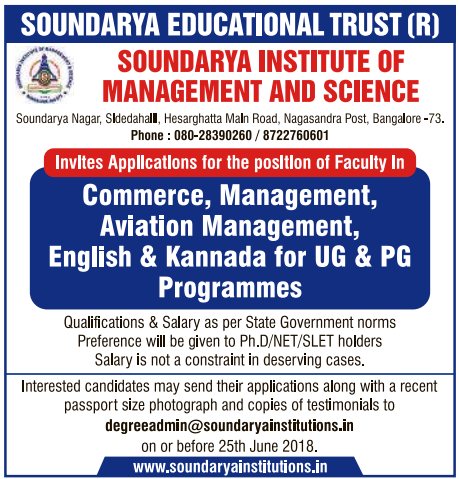 Soundarya Institute of Management and Science, Bangalore, Teaching ...