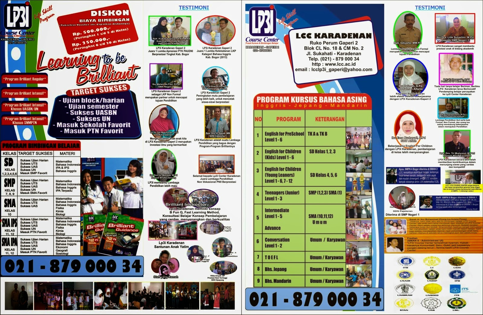 BIMBINGAN BELAJAR LP3I COURSE CENTER KARADENAN: BROSUR KAMI