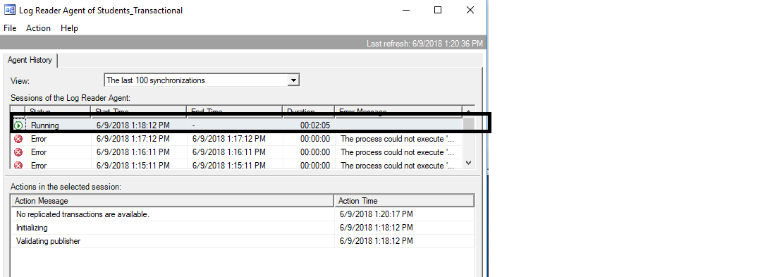 The process could not execute 'sp_repldone/sp_replcounters' on 'RAMESH\DEV'. (Source: MSSQL_REPL ...
