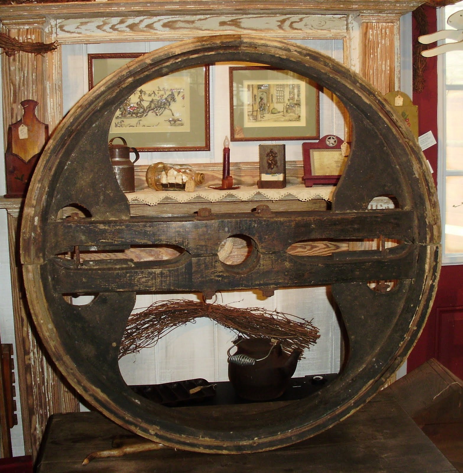 Log Cabin Antiques & Gifts: Large mill wheel