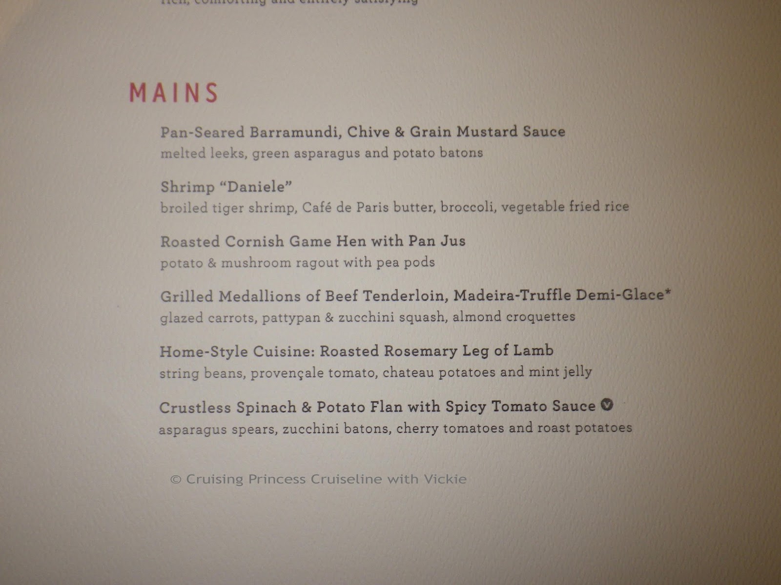 Vickie and Bernie Travel: Menus from the Royal Princess
