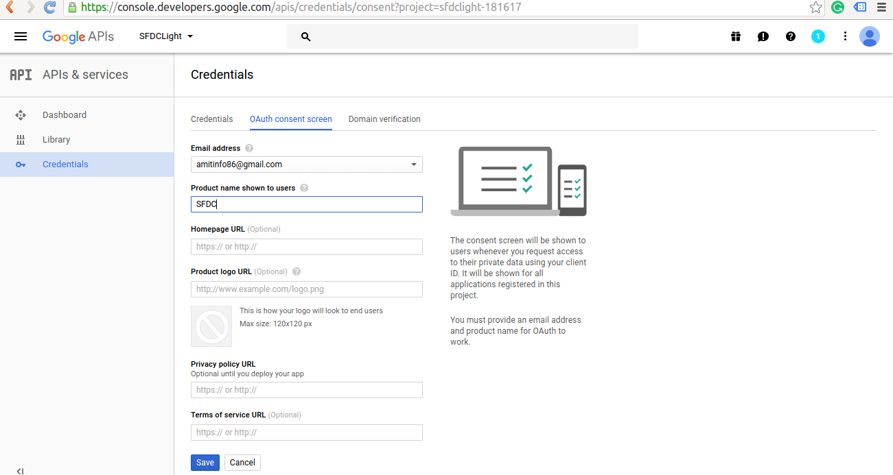 SFDC Blog: How to create Google project for API Services