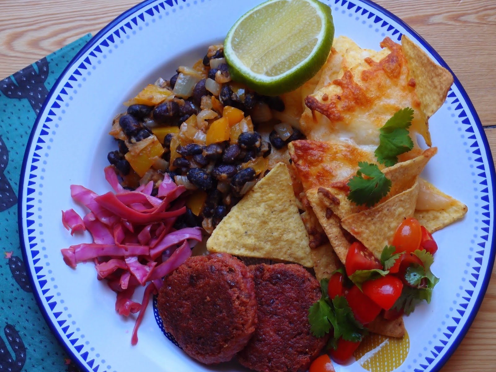 The VegHog: Nacho plate with beetroot nuggets