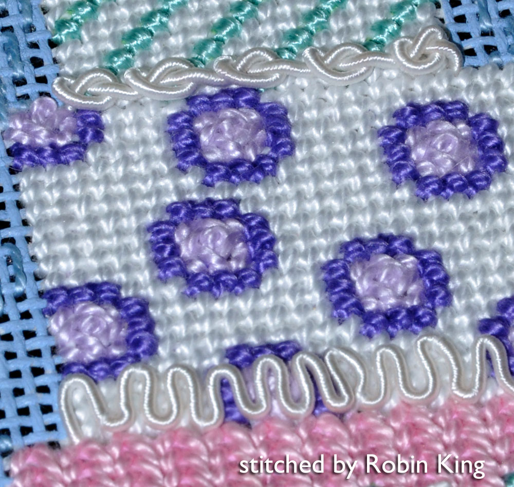 Needlepoint Study Hall: 3D Cake with DMC Embellishment - part two