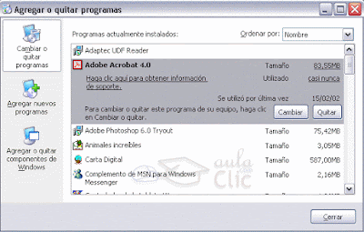 HERRAMIENTAS DEL SISTEMA : AGREGAR O QUITAR PROGRAMA