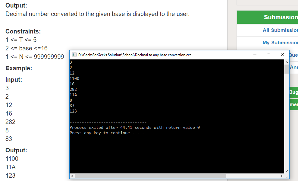 Geeksforgeeks Solution For " Decimal to any base conversion