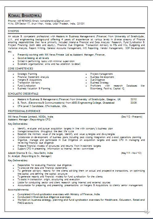 Passed CFA Level 1 Resume Format in Word Free Download