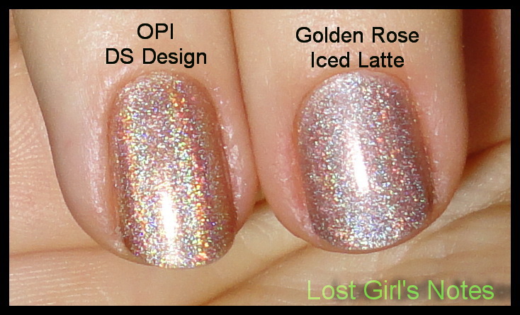 Golden Rose Holographic Iced Latte swatches and comparison with OPI DS ...