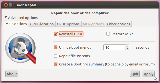 cara memperbaiki grub boot loader dengan boot-repair