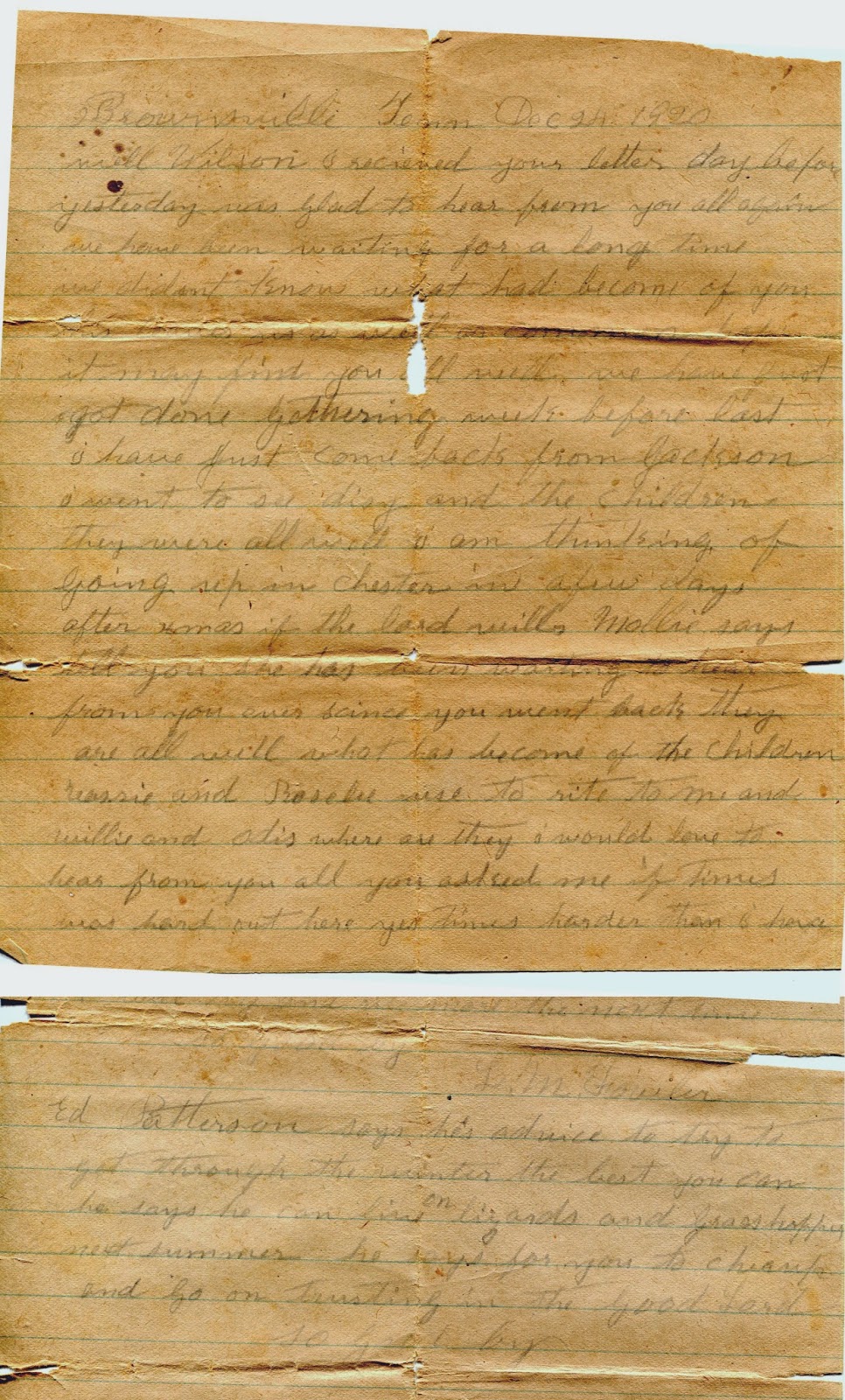 Letter from Lewis Fowler