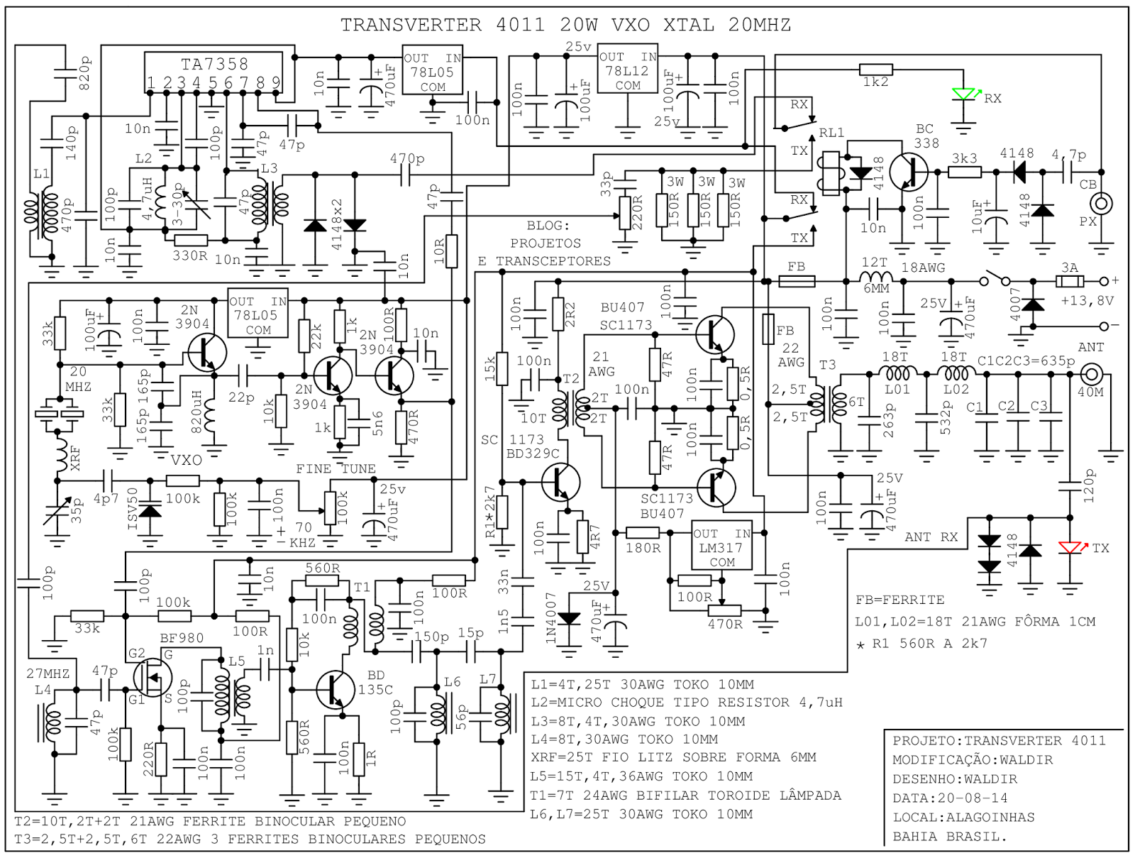 Projetos e Transceptores.: Transverter 4011 TA 7358P BF245