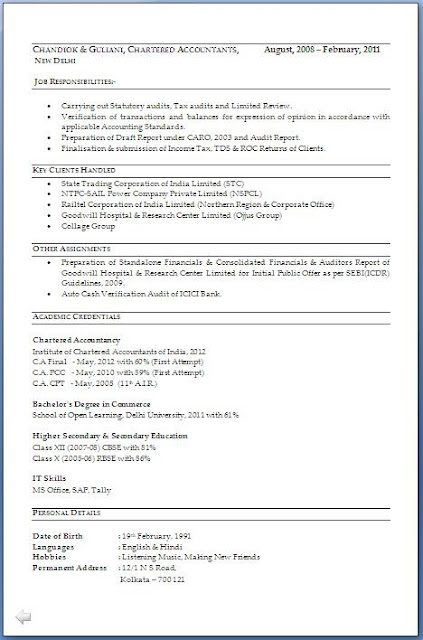 CA Resume Format Download