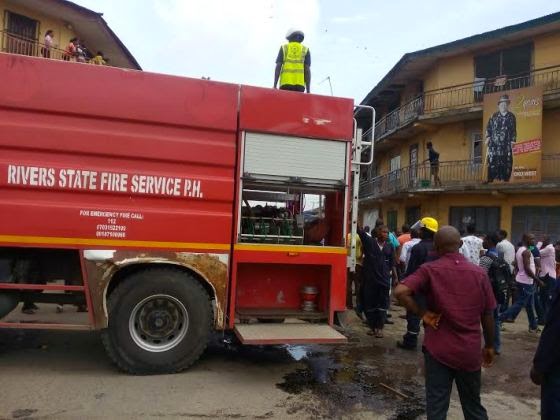 Photos: 2-storey building catches fire in Port Harcourt