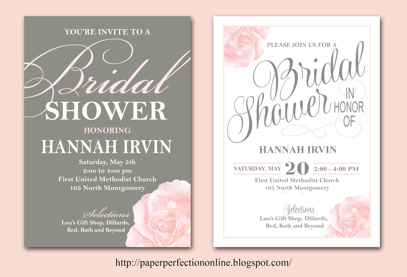 Paper Perfection: Floral Pink and Gray Bridal Shower Invitations