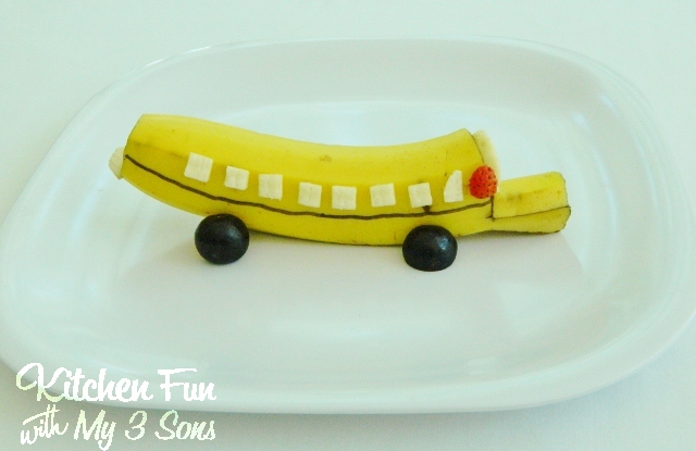 Miss Lovie: Banana Bus Snack Idea with Kitchen Fun With My 3 Sons